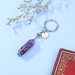 Amethyst Healing Crystal Tree Life Keychain Keyring for Women