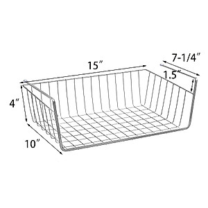 Jucoan 3 Pack Under Shelf Baskets, 15 x10 x 5.5 Inch Slide in Wire Hanging Storage Baskets Under Cabinet Shelf Storage Baskets for Kitchen Pantry Cupboard Closet Bookshelf, Large