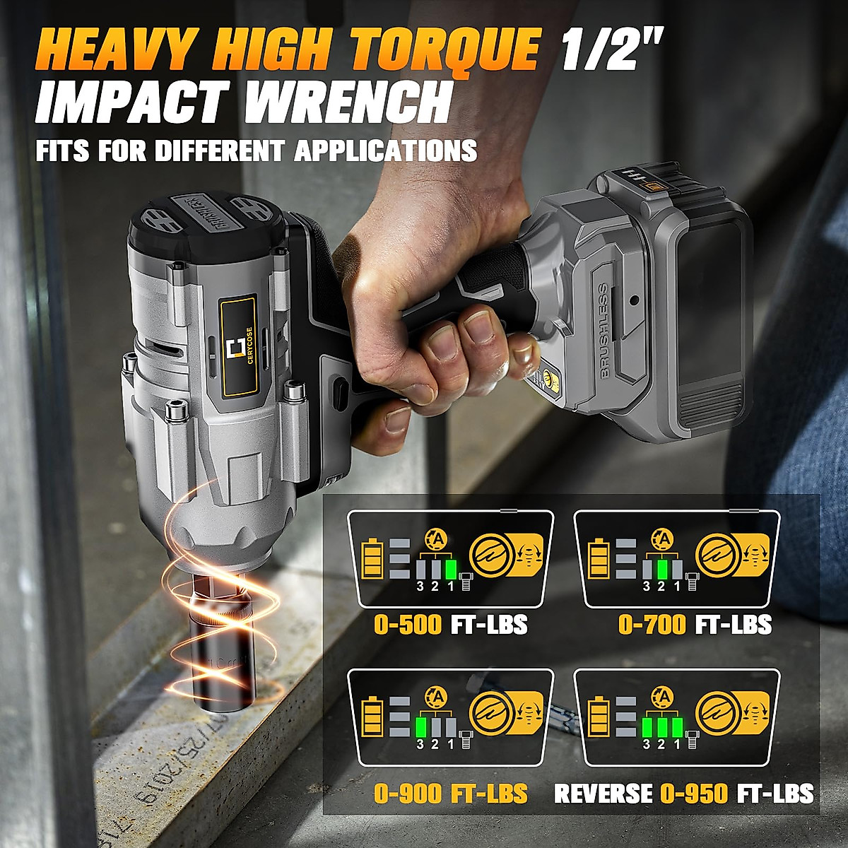 Cordless Impact Wrench 1/2 inch for Dewalt Battery, 900FT-LBS (1200N.m) Brushless Electric Impact Gun Includes LED Work Light, 2100RPM High Torque Impact Driver, Bare Tool Only