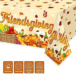 tineit 3 Pieces Friendsgiving Tablecloth, Happy Friendsgiving Decorations Plastic Tablecovers, Rectangle Friendsgiving Table Decorations for Fall Thanksgiving Friendsgiving Party, 108 * 54