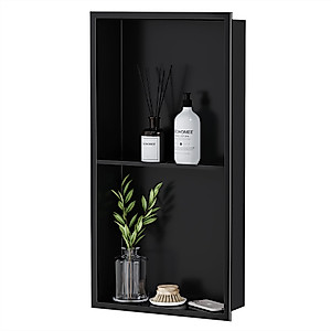 Neodrain No Tile Shower Niche, Stainless Steel Wall Niche 13.1"X25.1"(Inner Size 12"X24"), Two-Tier Bathroom Shelf, NO Tile Needed Recessed Niche Shower for Bathroom Storage, Matte Black