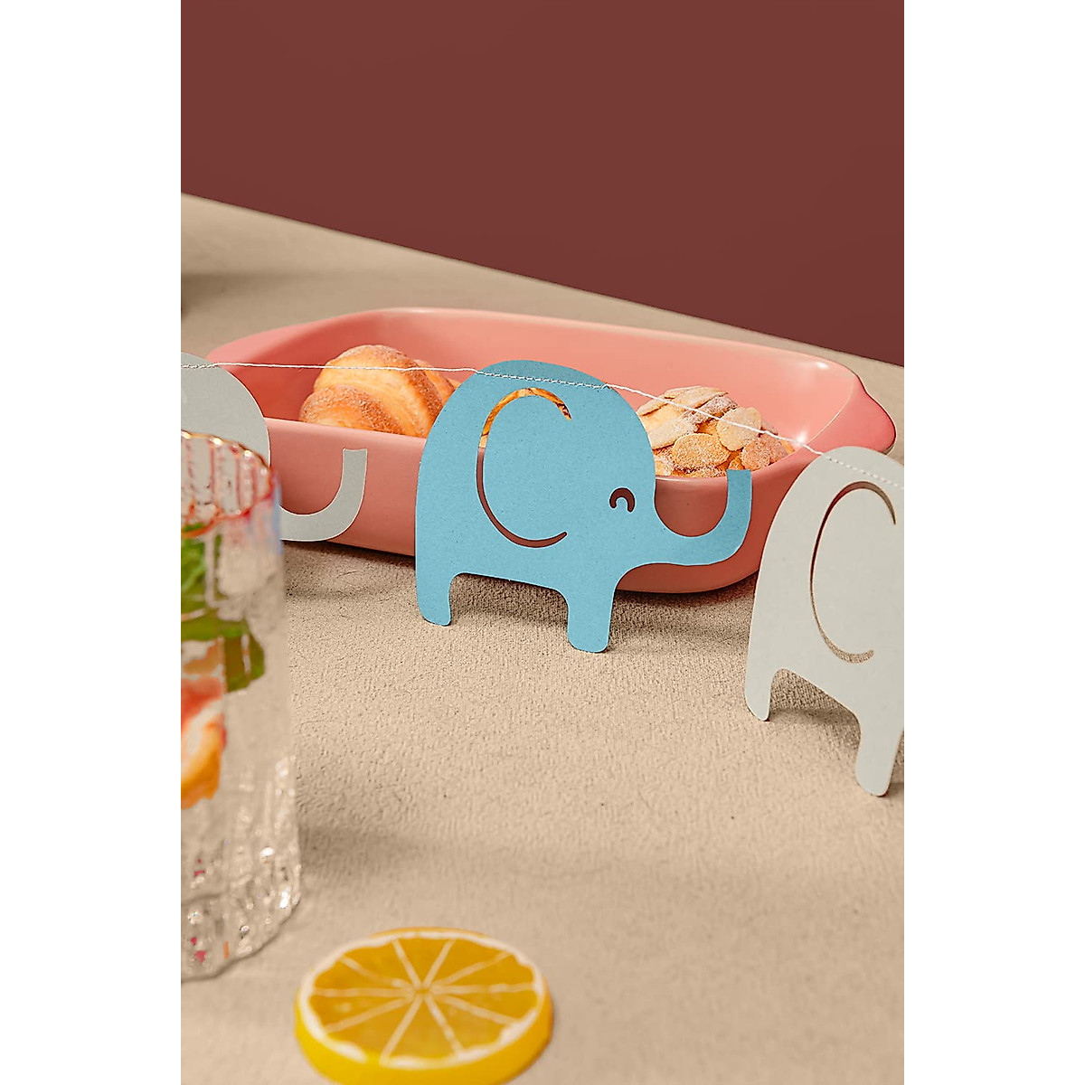 Elephant Garland Decorations, Boy Elephant Baby Shower Banner, Elephant Birthday Party Decor (Blue, Grey) 10 Feet, 24PCS