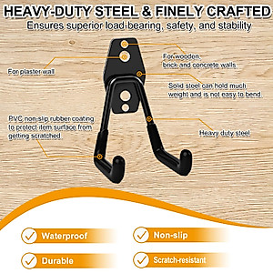 REMIAWY Garage Hooks Heavy Duty, Steel Utility Garage Storage Hook 6 Pack, Wall Mount Double Tool Hangers with Anti-Slip Coating for Hanging and Organizing Ladder Bike, Garden Tools, Bulk Items
