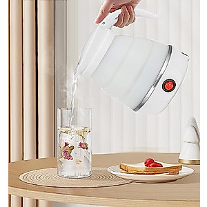 Foldable Electric Travel Kettle - Portable and Convenient Silicone Collapsible Water Boiler and Tea Pot for Camping - Easy Storage with Detachable Power Cord （White）