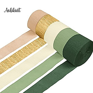 AOBKIAT Wedding Party Decorations, 5 Rolls Olive Green Brown Crepe Paper Streamers for Green Boho Wedding, Birthday, Bridal/Baby Shower