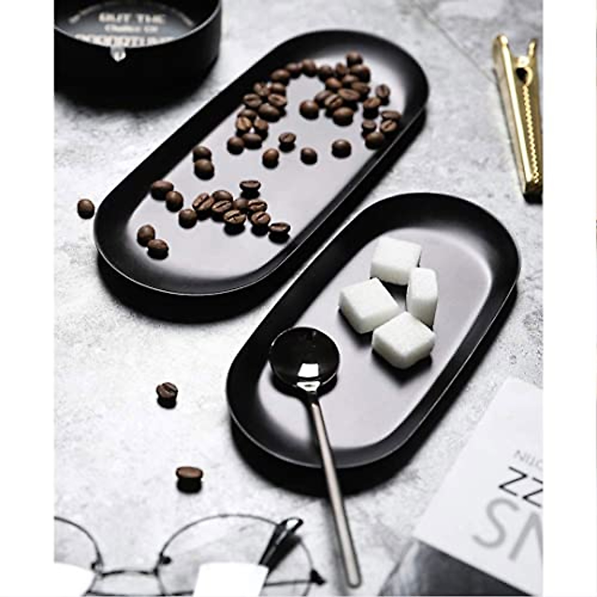 Stainless Steel Towel Tray Dish Plate Tea Storage Tray Fruit Cosmetics Jewelry Organizer Oval Black Tray