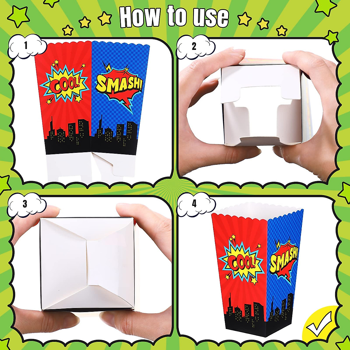 Containlol 24 Pcs Popcorn Boxes Party Favors Snack Treat Box Candy Cookie Container for Movie Cinema Theme Birthday Party Baby Shower Favor Supplies(Cheerful Style)