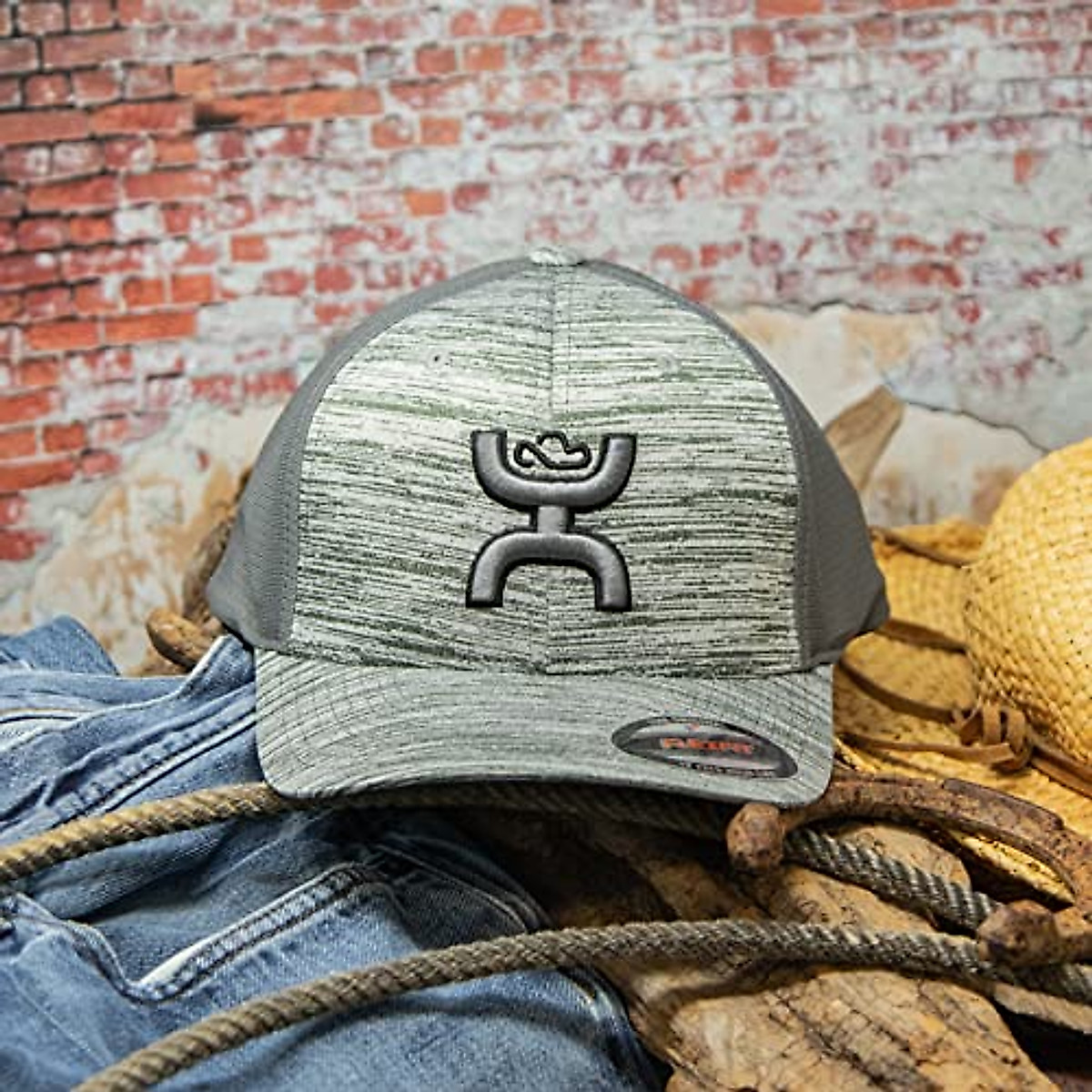 HOOEY Men's Ash Flexfit Fitted Hat (Large/X-Large, Grey)