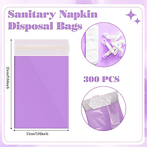 Fulmoon 300Pcs Sanitary Napkin Disposal Bags Feminine Hygiene Disposal Bags Tampon Disposal Bags Self Sealing Seals Women Sanitary Disposal Bags for Disposal Sanitary Napkins Tampons Pads (Purple)