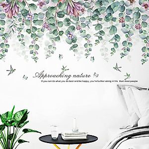 Prabahdak Green Leaves Wall Stickers Flowers Vine Wall Decal Stickers DIY Removable Quotes Floral Wall Decor for Living Room Bedroom Kitchen Playroom Nursery Room Decoration