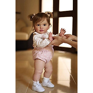 RXDOLL 26 Inch Reborn Baby Doll Big Size Reborn Toddler Girl Realistic Baby Dolls Life Size Standing Girl Look Real Children Reborn Babies Bebes Doll for Girls 3+