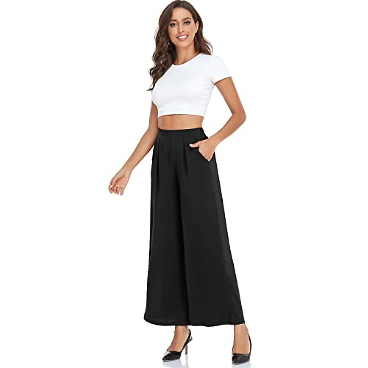 Arolina Women High Waist Wide Leg Long Pants Loose Fit Casual Palazzo Lounge Pants with Pockets
