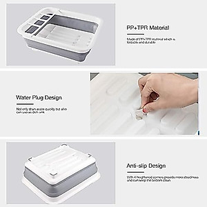 Otiyer Collapsible Dish Drying Rack for Kitchen Storage Tray Dinnerware Drainer Foldable Portable Dish Drying Rack for Kitchen RV Campers,Travel Trailer Save Space Easy to Store