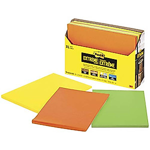 Post-it Extreme XL Notes, Works outdoors, Works in 0 - 120 degrees Fahrenheit, 100X the holding power, Orange, Yellow, Green, 25 Sheets per Pad, 9 Pads/Pack (EXT456-9CT)