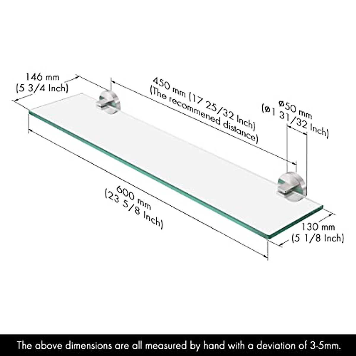 KES Glass Bathroom Shelf, 23.6 Inches Glass Shelf for Bathroom with Tempered Glass Floating Shelves Bathroom SUS 304 Stainless Steel Wall Mount Brushed Finish, A2024S60-2