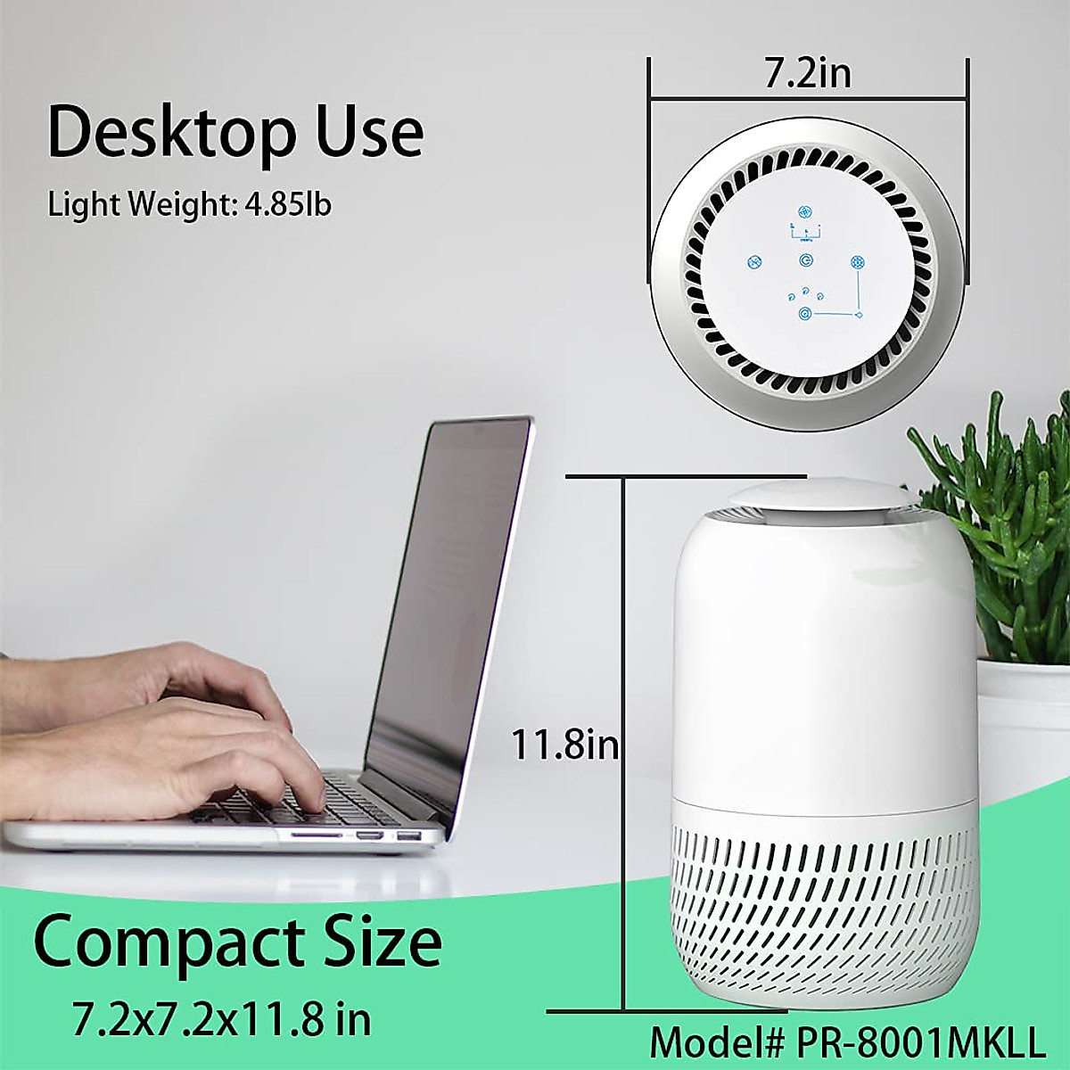Oppetec Air Purifier for Home, H13 HEPA Air Cleaner with Sleep Mode Night Light Speed Control for Bedroom Office Living Room Kitchen-White Color