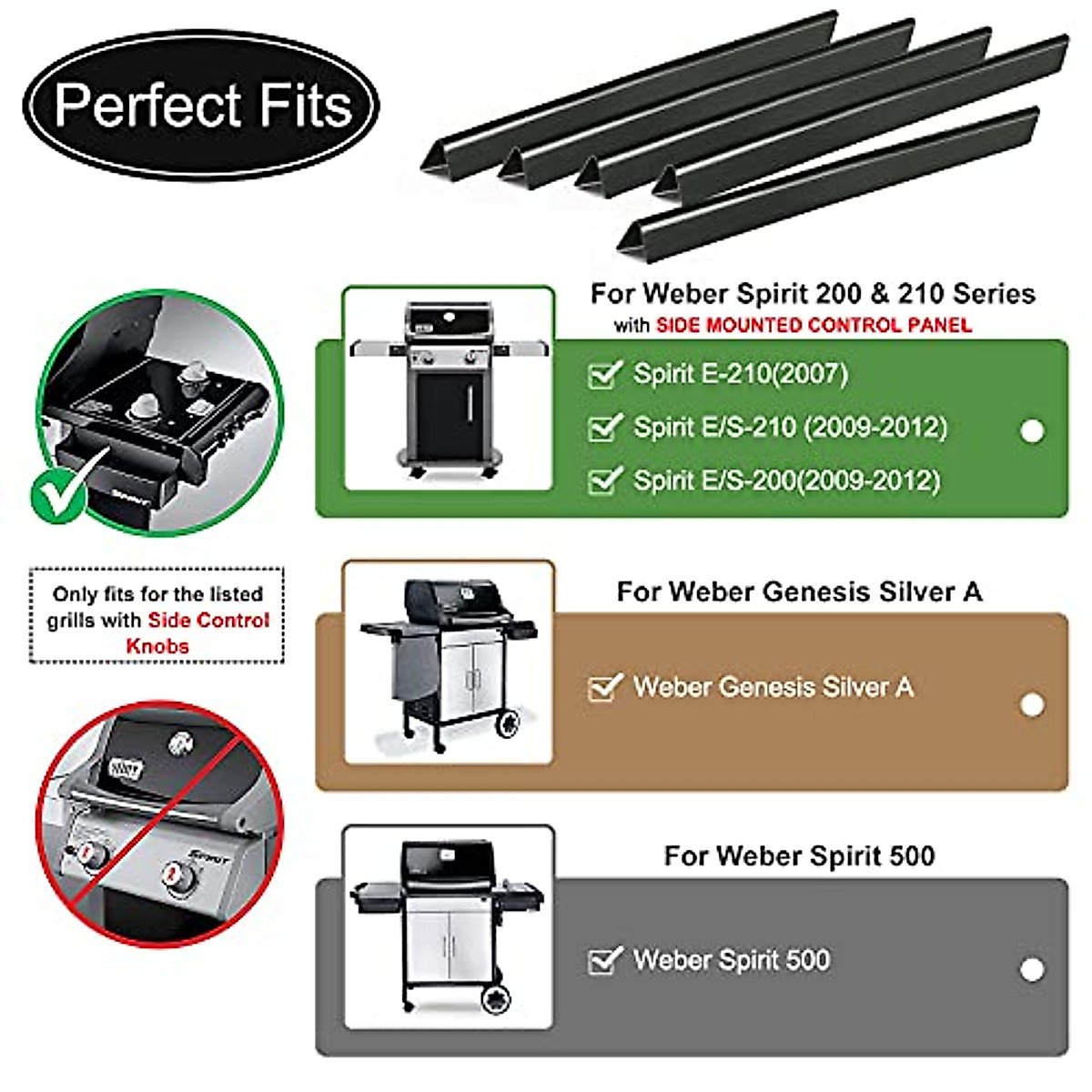 Criditpid 7535 7534 21.5'' Porcelain-Enameled Flavorizer Bars for Weber Spirit 200 Series, Spirit E210, S210, Spirit 500, Genesis Silver A Grills with Side Control, Parts for Weber Spirit E210