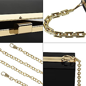 Women Clutch Purse, Acrylic Box Evening Handbag, Lady Party Wedding Crossbody Shoulder Bag with Two Detachable Chains Fits School Prom, Feat & Concerts (Black)