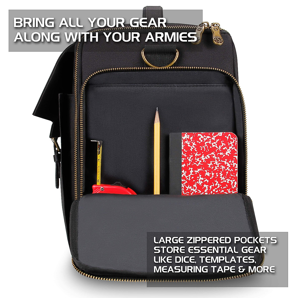 ENHANCE Portable Miniature Figure Storage & Carrying Case - 4 Foam Layers fits 108 Infantry Minis & Pick & Pluck for Large Figures - Book Sleeve & 2 Accessory Pockets for Measuring Tape, Dice & More