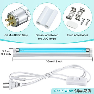 Qualirey 8W UV Lamp Ozone Free, 253.7nm Wavelength UVC Light Bulb 110V with ON/Off Switch Cord, Plug, Connector and Screw Tools for Closet/Cabinet/Bathroom