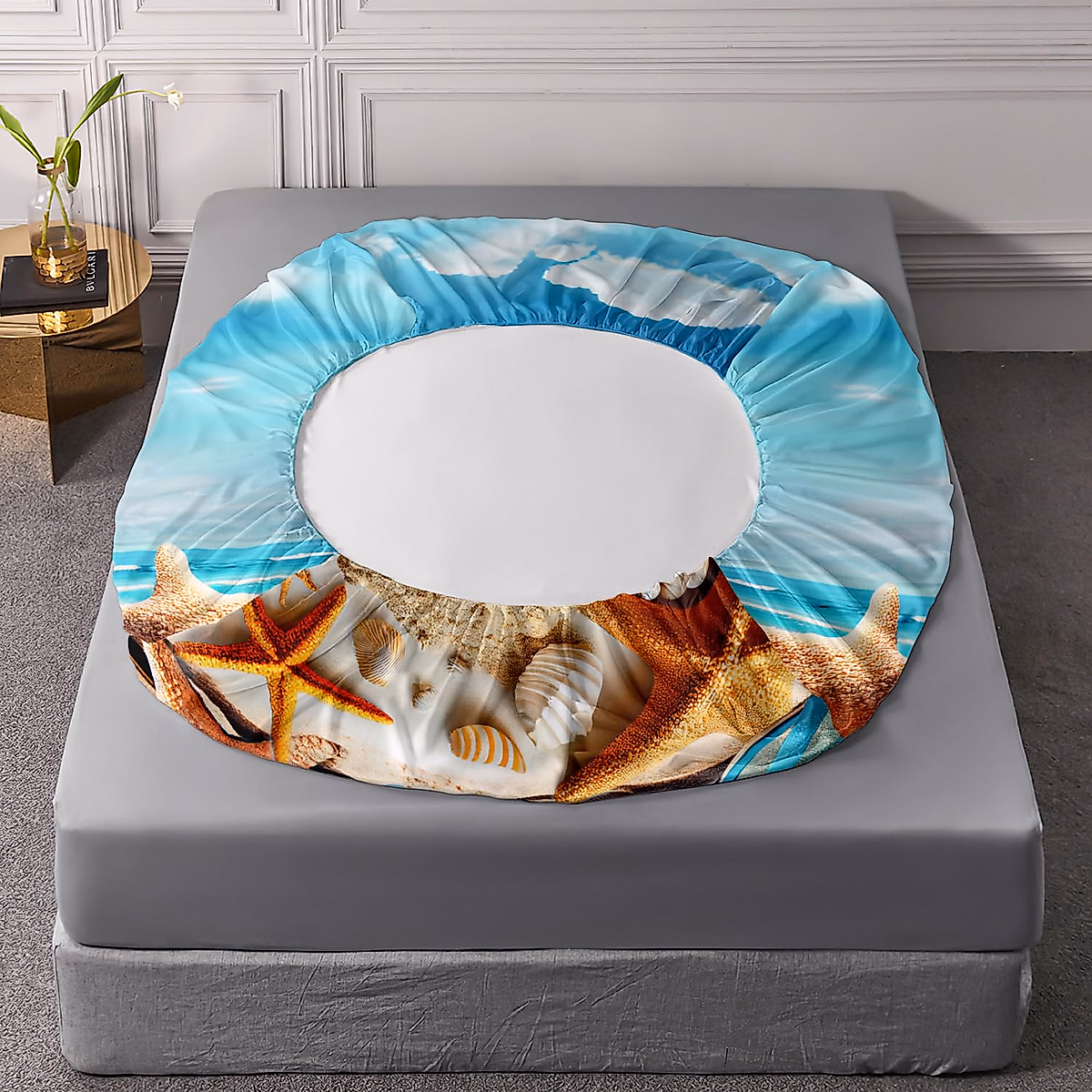 AILONEN Beach Fitted Sheet Set Full Size, Ocean Theme Bed Sheet Set,Starfish Coastal Sheets Set for Boys Girls,Surfboard Sheets Set 3 Pieces, 1 Fitted Sheet and 2 Pillowcases