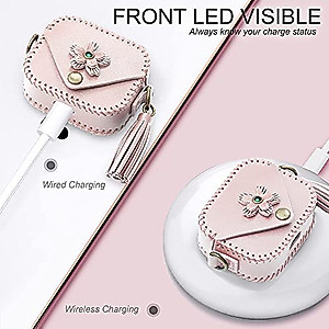 Secbolt Leather Cases Compatible with Airpod Pro Case Cover Cute for Women, Pink, Protective Cover Bag Purse with Strap Compatible with Apple AirPods Pro 2019