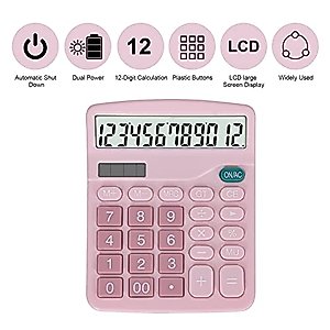 EooCoo Basic Standard Calculator 12 Digit Desktop Calculator with Large LCD Display and Sensitive Button for Office, School, Home & Business Use - Pink