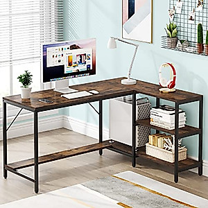 Tribesigns L Shaped Desk with Storage Shelves, Reversible Computer Desk Gaming Desk for Home Office Workstation, Rustic Brown