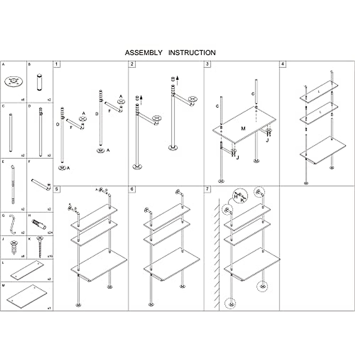 MAIKAILUN White and Gold Desk, 36" Ladder Desk, Wall Mount Computer Writing Table Pipe Shelf Shelving Mini Narrow Industrial Modern for Small Spaces(36x20x81)