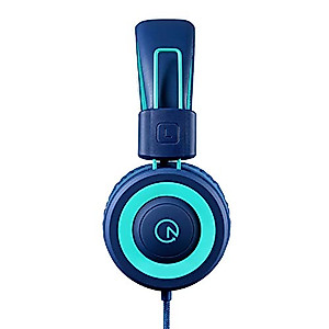 Kids Headphones - noot products K11 Foldable Stereo Tangle-Free 3.5mm Jack Wired Cord On-Ear Headset for Children/Teens/Boys/Girls/Smartphones/School/Kindle/Airplane Travel/Plane/Tablet (Navy/Teal)