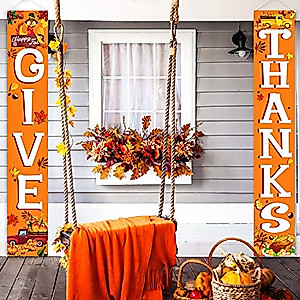 Blulu Fall Harvest Decorative Give Thanks Banners Thanksgiving Party Decorations Autumn Door Sign Pumpkin Turkey Maple Leaf Welcome Porch Sign for Fall Party Backdrop Garden Yard Orange