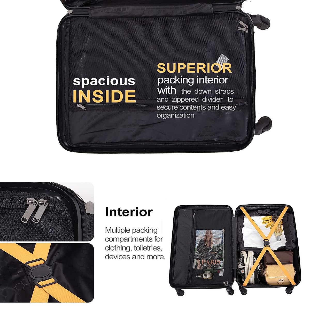 Travelhouse Luggage Sets, Expandable Hardside Suitcases 24in/28in, Carry on 20in,3 Piece Set Travel Luggages Clearance with Double Spinner Wheels TSA Lock Lightweight (Orange-85)