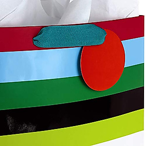 Hallmark 13" Large and 15" Extra Large Gift Bags Assortment with Tissue Paper (Pack of 3: Celebrate, Rainbow Stripes, Polka Dots) for Christmas, Birthdays, Father's Day, Graduations or Any Occasion