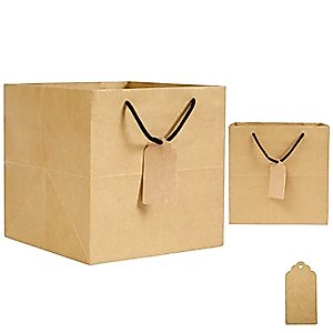 TOHOKU PRIME Brown Square Bottom Bags with Handles Bulk (30PCS) 10"x10"x10" Heavy Duty Kraft Paper Bags Perfect for 9" & 8" Cake Box, Square Shopping Bags with Handles, Square Gift Bags for 8" Gifts