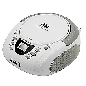 LONPOO Portable Boombox - CD Player, Bluetooth, USB, MP3, AUX, FM Radio, Portable, Built-in Stereo Speakers, Carrying Handle, LCD Display, White