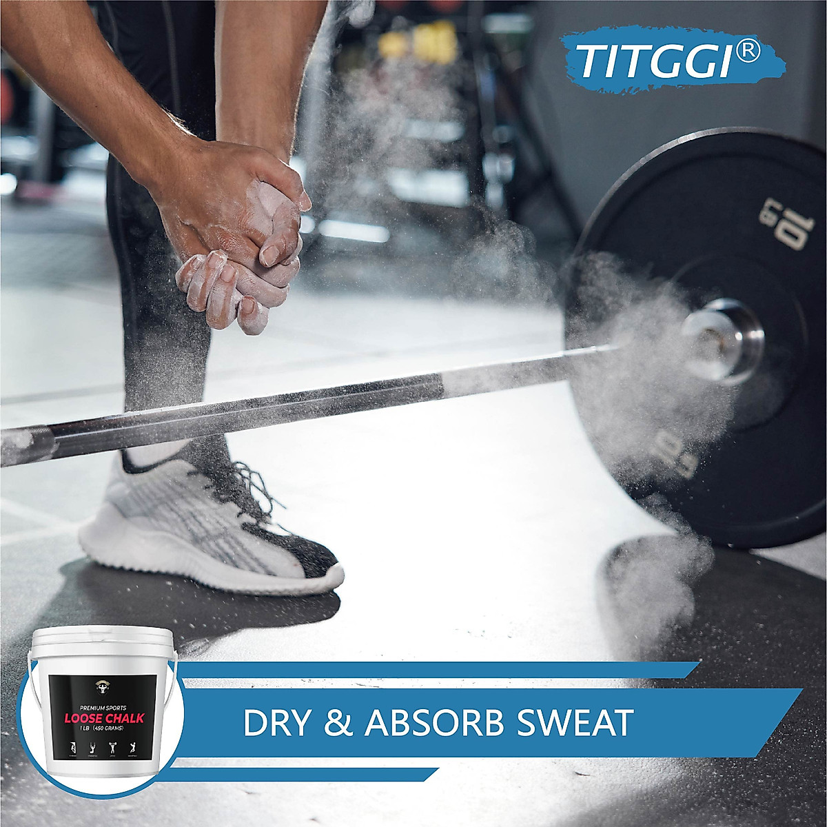 TITGGI 1 lb Gym Chalk Bucket - Includes Chalk Powder and A Chalk Ball - Multi-Purpose Hand Chalk for Rock Climbing Chalk, Gym Chalk, Weight Lifting Chalk and More