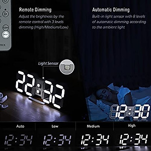 KOSUMOSU 3D LED Digital Wall Clock ,9.7", Large Display Table/ Desk Clock with Remote Control 12/24H Temperature (White Light)