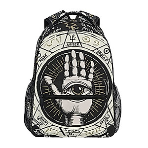 ALAZA Pen Hand with All Seeing Eye Symbol Planets Ancient Hieroglyphs Medieval Runes Spiritual Symbols Junior High School Bookbag Daypack Laptop Outdoor Backpack