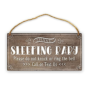 Baby Sleeping Sign for Front Door 12 x 6 Inches Do Not Disturb Door Hanger Sign Shhh Baby is Sleeping Sign Do Not Knock or Ring Doorbell Wood Plaque for Home Baby Room Nursery Kindergarten Decoration