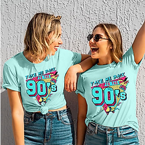 90s Outfit for Women Take Me Back to The 90's Shirt Vintage Neon Crew Neck Tops Tee for Birthday Party Gift