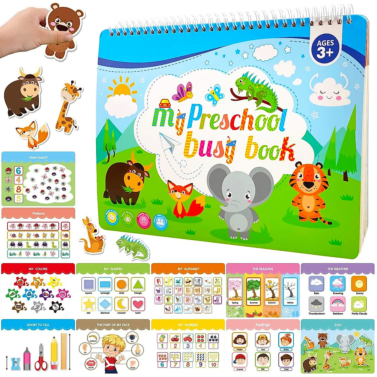 SGVV90 Preschool Learning Activities Busy Book Montessori Toys for Toddlers Kids-Sensory Quiet Books-Educational Preschool Activity Binder-Ideal Gift for Kids (12 Themes) (12 Themes)