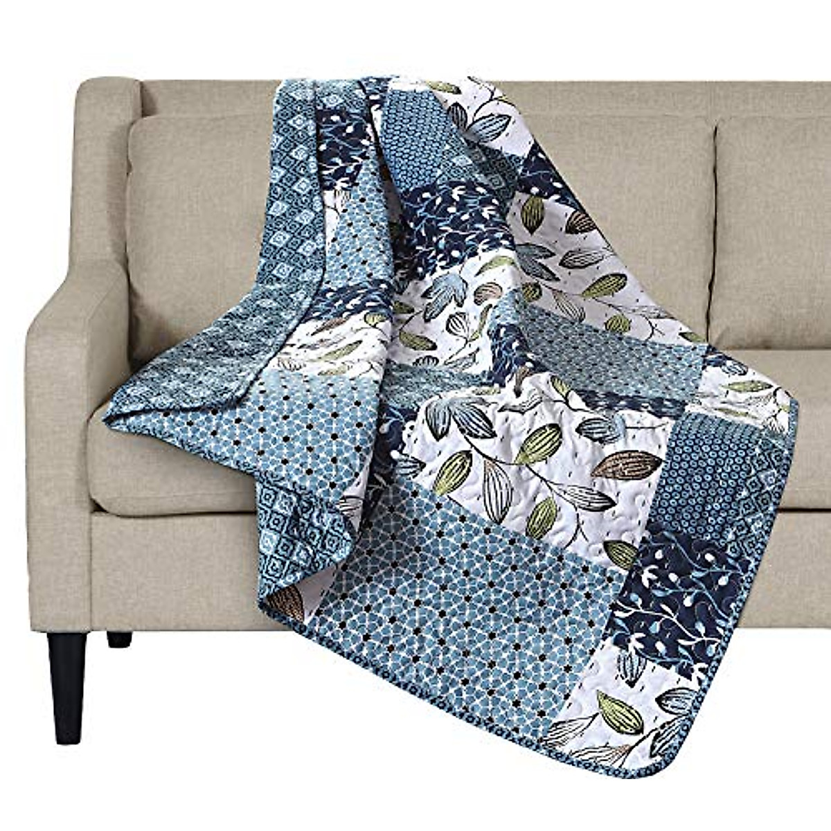 SLPR Pacific Coast Quilted Throw Blanket - 50" x 60" | Blue and White Lap Quilt for Couch and Bed
