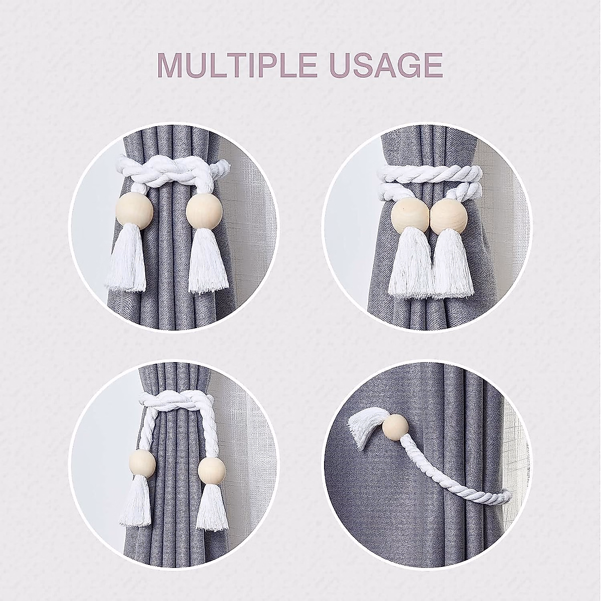 4 Pack Magnetic Curtain Tiebacks Convenient Drape Tie Backs Weave Holder for Window Draperies Hold Curtains Drape Ties Backs 16 inch Holdback