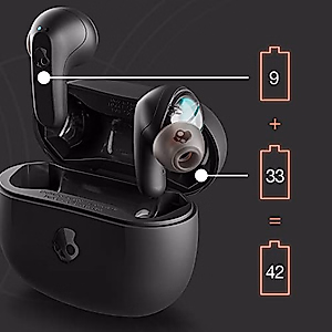 Skullcandy Rail In-Ear Wireless Earbuds, 42 Hr Battery, Skull-iQ, Alexa Enabled, Microphone, Works with iPhone Android and Bluetooth Devices - Black