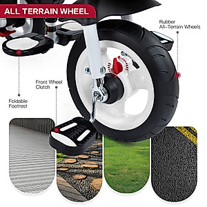 JMMD Baby Trike, 6-in-1 Kids Stroller Tricycle with Adjustable Push Handle, Removable Canopy, Safety Harness for 6 Months - 5 Year Old(Red)