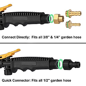 Ramarmro 44" Sprayer Wand, 2 brass barbs match 3/8'' & 1/4'' hoses, Adjustable Stainless Steel Replacement Garden Sprayer Wand with Built-in Shut-Off Valve, w/ 2 Hose Clamps & 2 Hose Connects Yellow