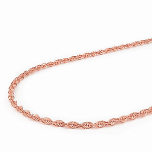 Nuragold 10k Rose Gold 1.5mm Rope Chain Diamond Cut Womens Dainty Pendant Necklace, 14" 16" 18" 20" 22" 24" 26"