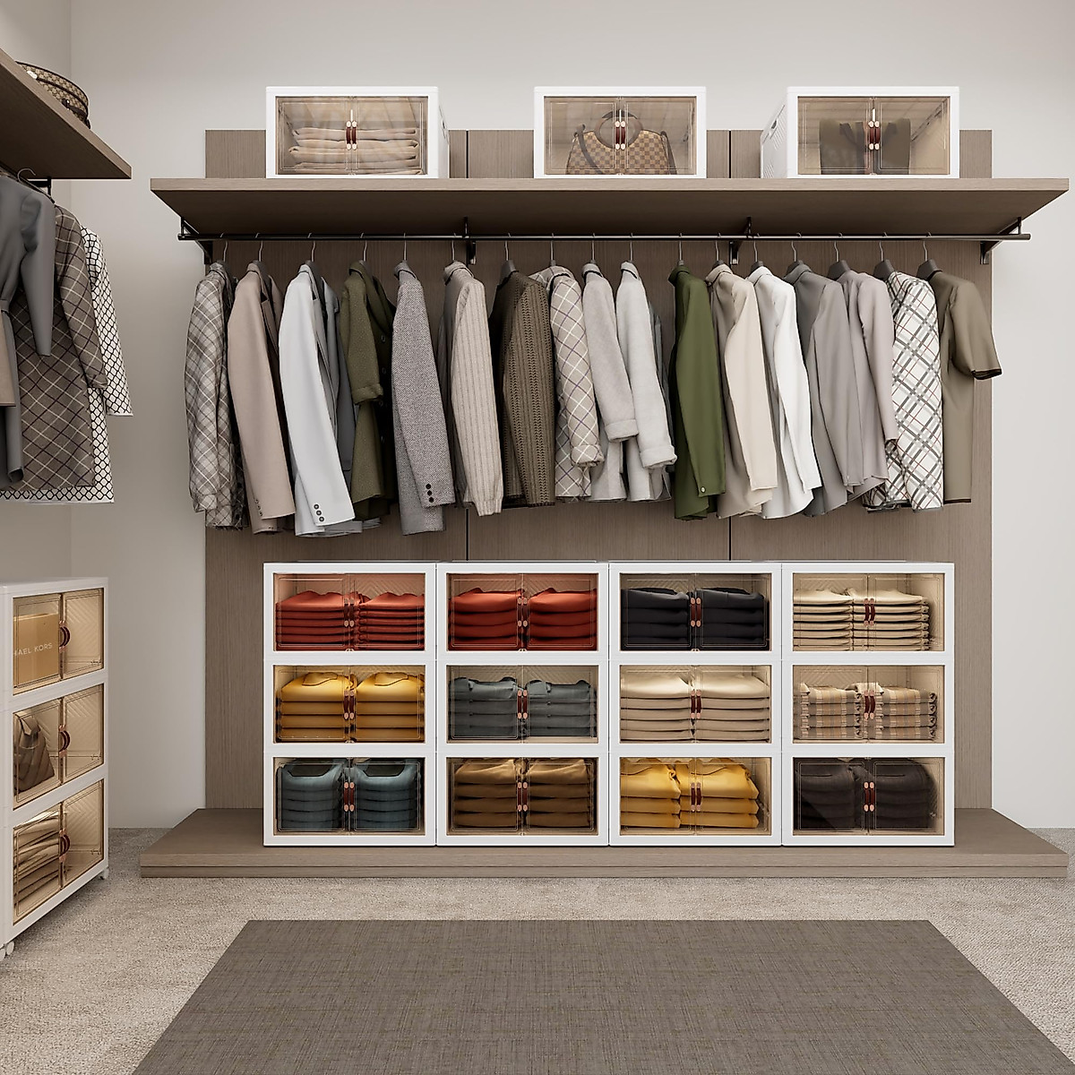 JOYMOOP Folding Storage Bins Organizer, 49.6 Quart Collapsible Storage Box with Wheels and Door, Stackble Plastic Storage Container for Clothing, Books and Sundries (XL-12.4Gal-5Tiers, White)