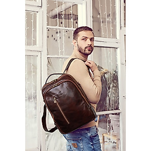 Time Resistance Leather Backpack Travel Bag Carry On Rucksack Brown Book Bag