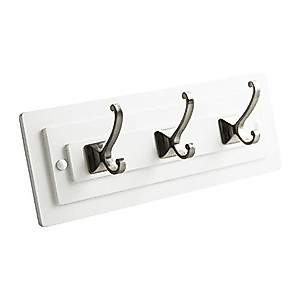 Hickory Hardware Catania Collection Coat Rack/Hook Rail 3 Coat and Hat Hooks 12 Inch Long White with Satin Nickel Finish